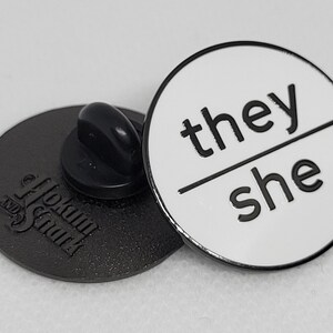 They She Pronoun Pin | Choose White/black or White & Gold | Nonbinary ...