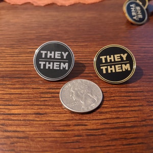 They Them Pronoun Pin Silver or Gold 1-inch Round Hard Enamel ...