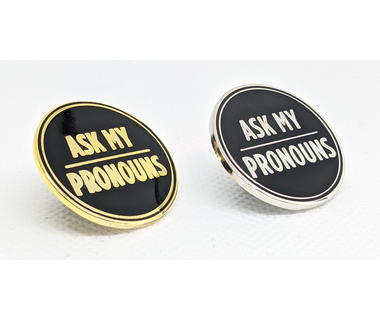 Ask My Pronouns Pronoun Pin Silver or Gold 1-inch Round Hard - Etsy