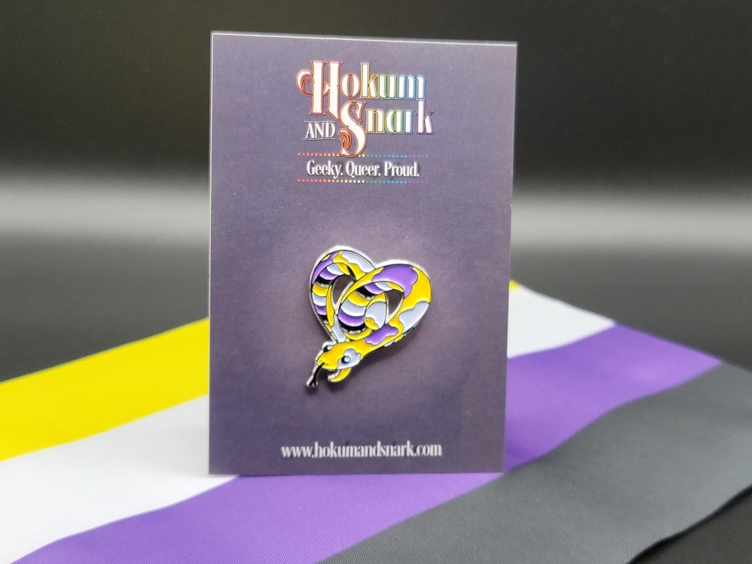 Enby Pride Noodle Pin: Nonbinary Flag Colors, Cartoon Snake Enamel Pin ...