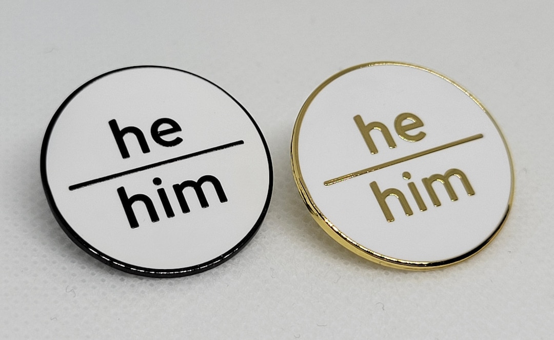 Modern Minimalist Pronoun Pin | He Him Pin | Choose White & Gold or ...
