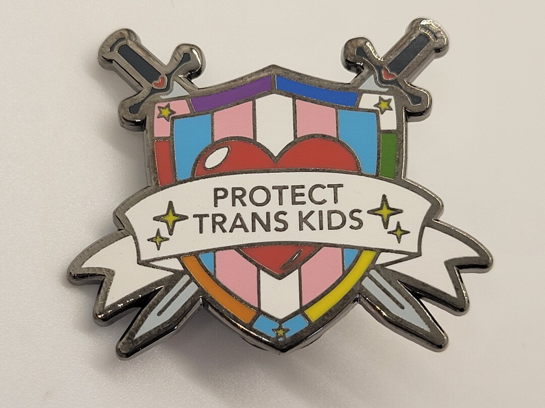 Protect Trans Kids Enamel Pin: Trans Ally Shield & Swords Lapel - Etsy
