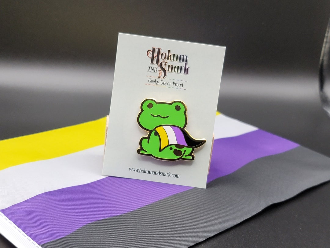 Nonbinary Pride Frog Pin | Chibi Queer Frog Enamel Pin in Non Binary Pride Flag Cape | Pride ...