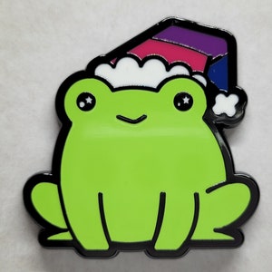 Bi Frog Pin | Chibi Bisexual Frog Wearing Beanie With LGBT Bi Pride ...