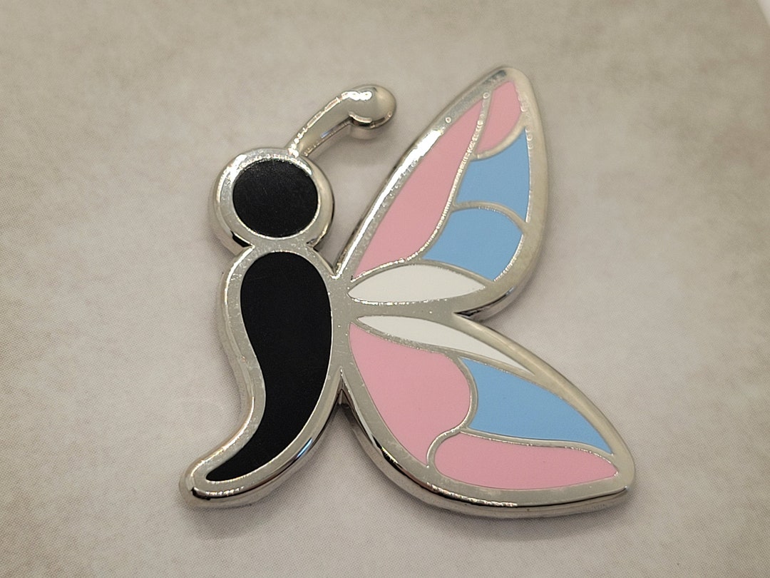 Semicolon Butterfly Pin in Trans Pride Flag Colors | Suicide Prevention ...