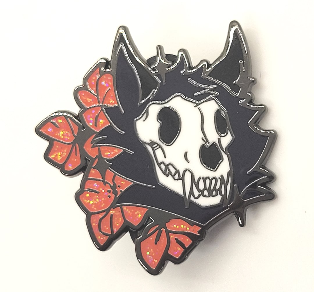 Skulldog Fursona Enamel Pin: Goth or Pink Floral - Etsy