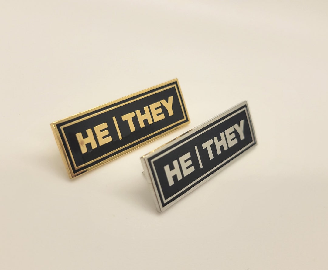 He/they Pronoun Pin: Silver or Gold Enamel Nonbinary Badge - Etsy