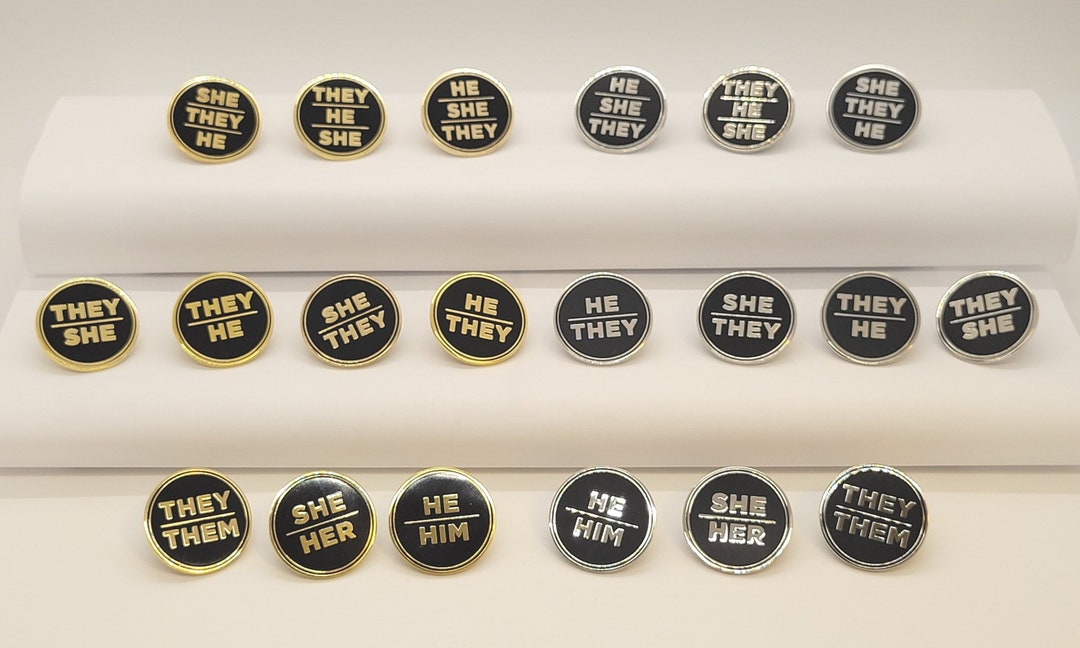 Bulk Discount Pronoun Pins Mix and Match Gold or Silver | Round All ...