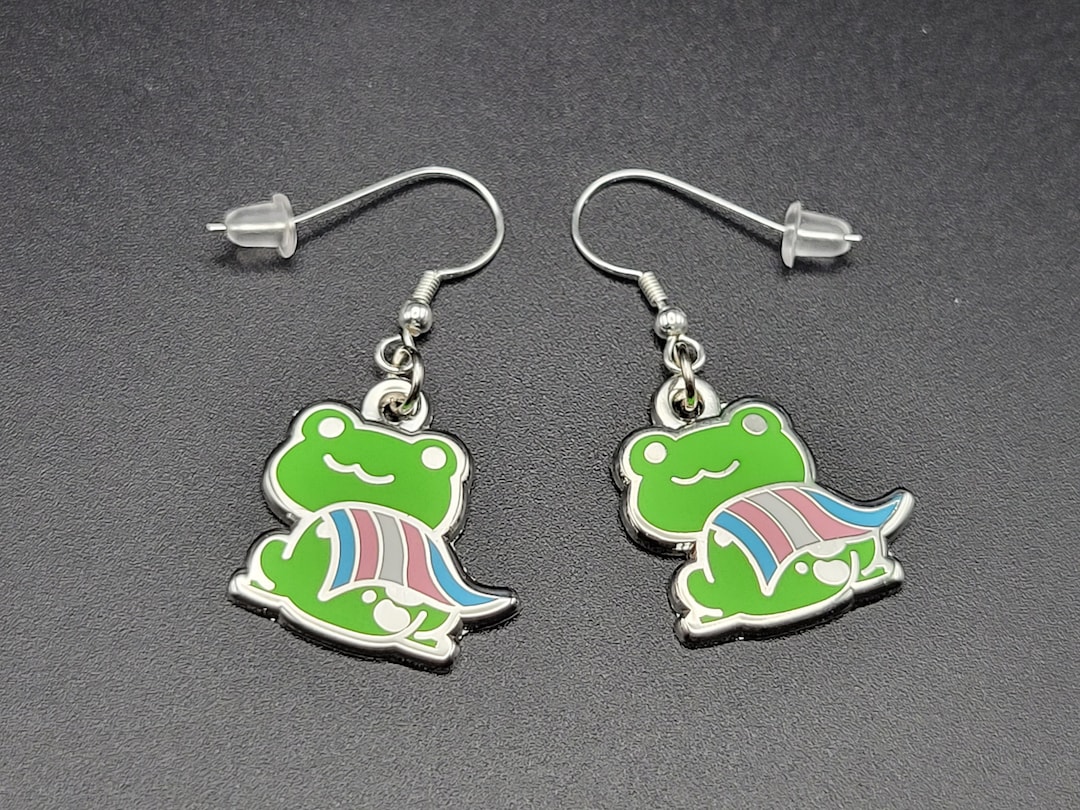 Transgender Frog Earrings | Trans Pride Frog Dangle Earrings | LGBTQ+ ...