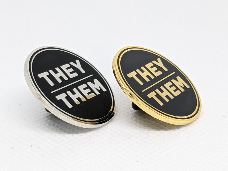 They Them Pronoun Pin Silver or Gold 1-inch Round Hard Enamel | Etsy