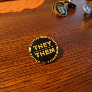 They Them Pronoun Pin Silver or Gold 1-inch Round Hard Enamel ...