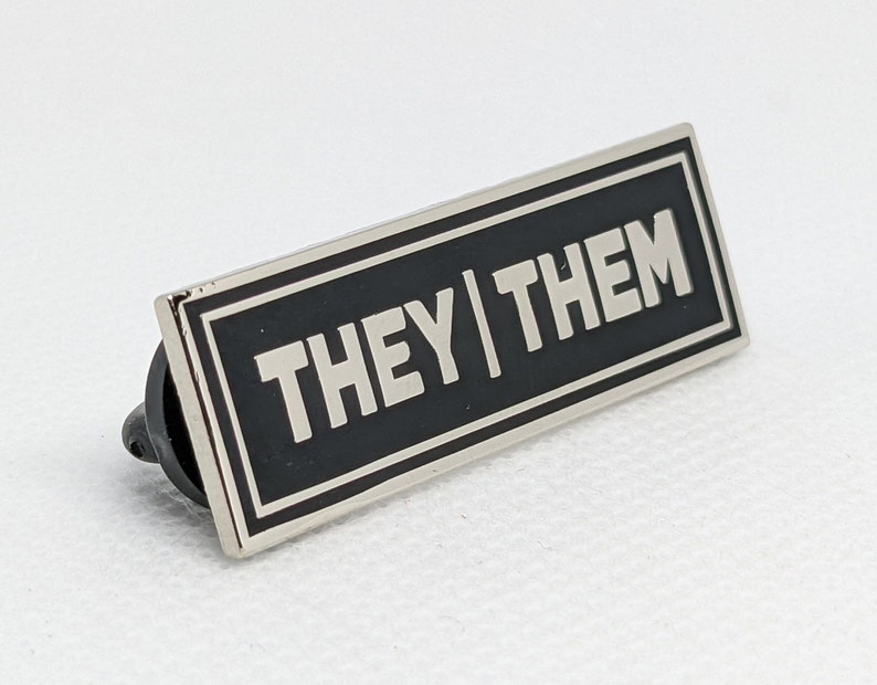 They/them Rectangle Pronoun Pin or Magnet Back Silver or Gold | Etsy