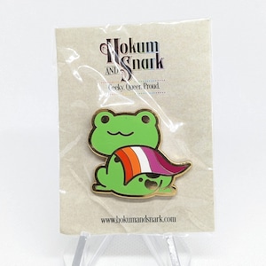 Lesbian Pride Frog Pin | Chibi Queer Lesbian Frog Enamel Pin With WLW Sunset Lesbian Flag Cape ...