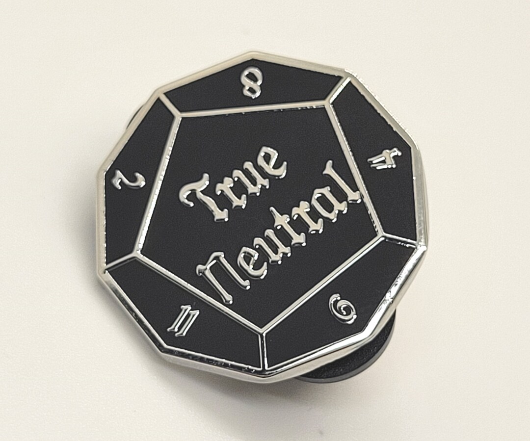 True Neutral Dnd Alignment D12 Dice Enamel Pin | Silver Finish Gamer ...