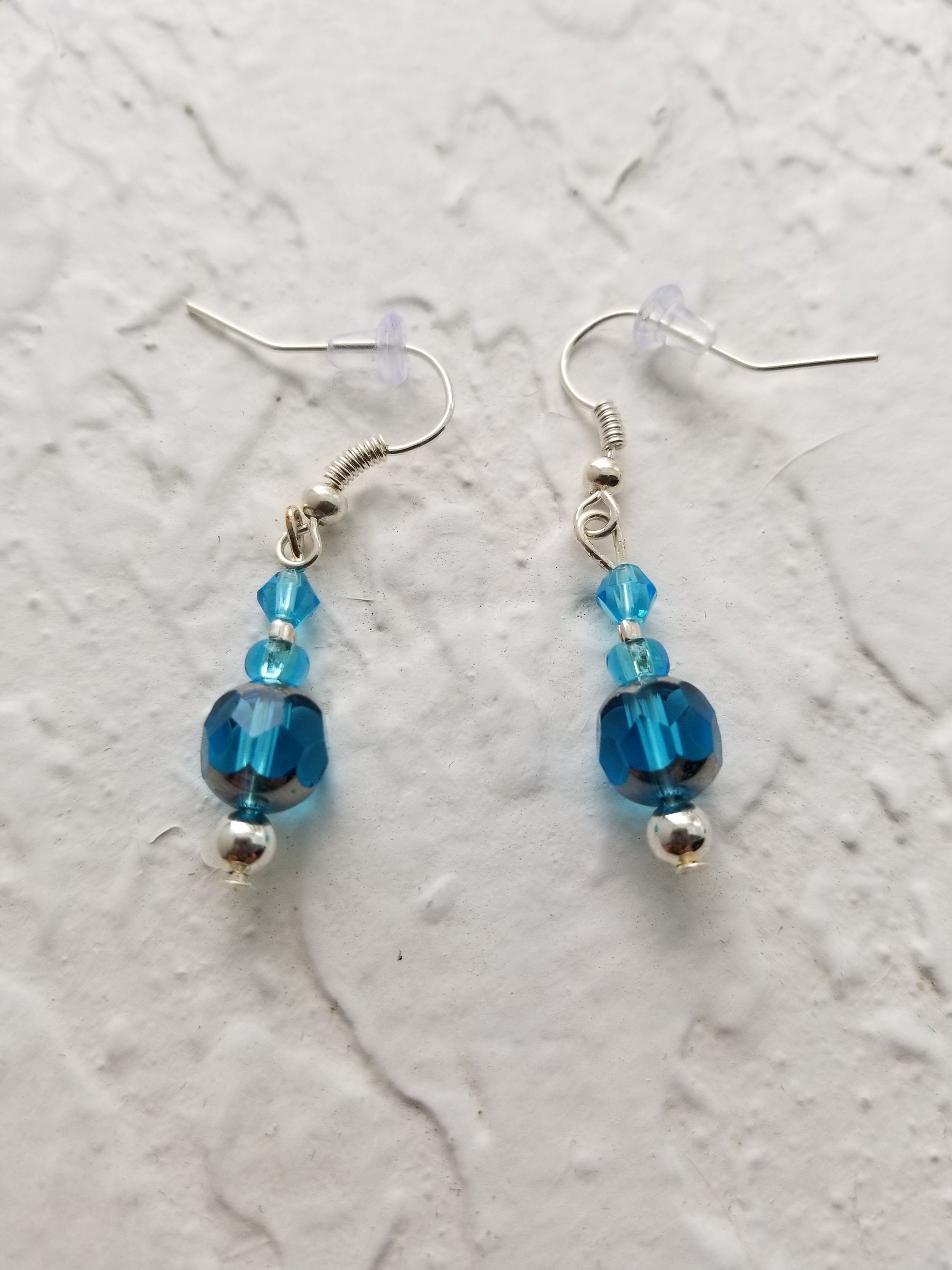 Sea Blue Bead Earrings - Etsy