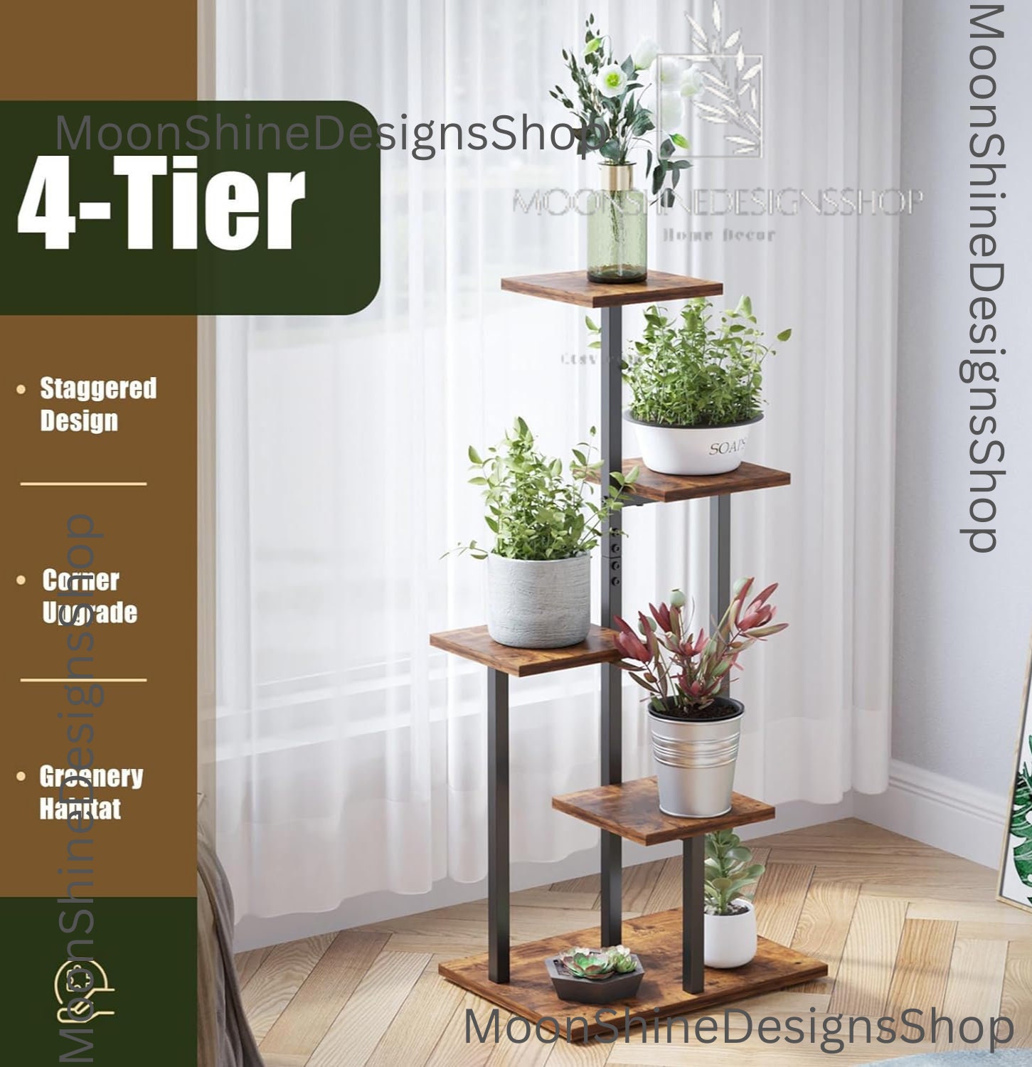 4 Tier Plant Stand Indoor Vintage Multi-layered Corner Flower Shelf for ...