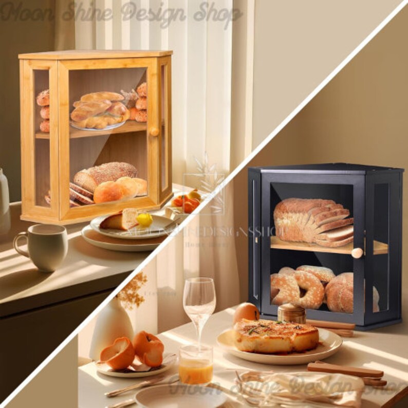 Corner Bread Box for Kitchen Countertops Bamboo Double-layered ...