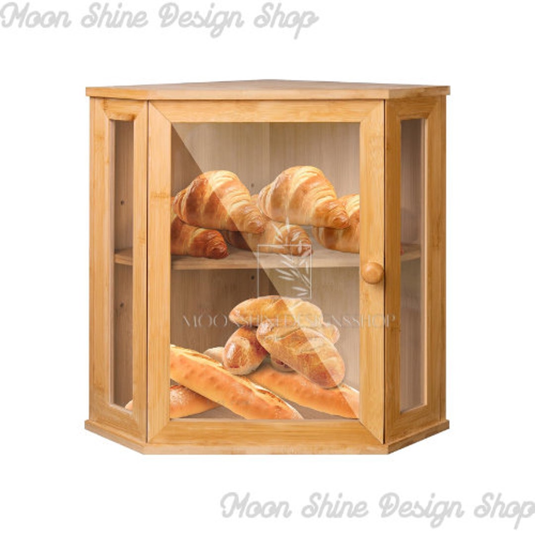 Corner Bread Box for Kitchen Countertops Bamboo Double-layered ...