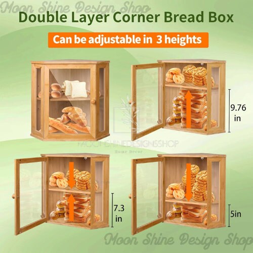 Corner Bread Box for Kitchen Countertops Bamboo Double-layered ...