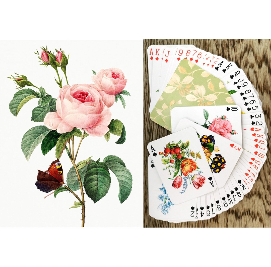 FLOWERS & ROSES Playing Cards poker Deck 54 Cards All Different Vintage ...
