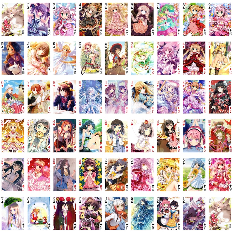 ANIME Playing Cards poker Deck 54 Cards All Different Kawaii - Etsy
