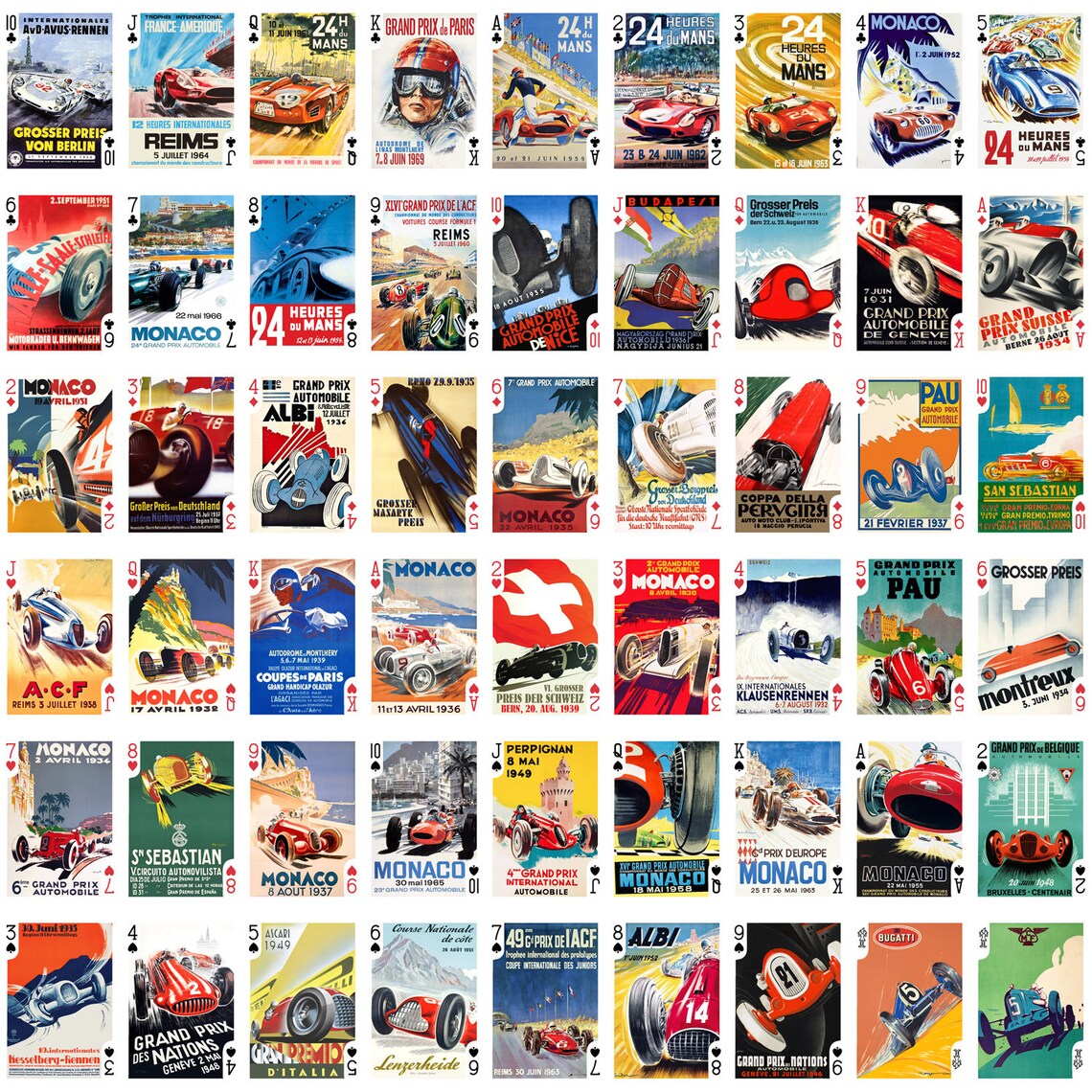 RETRO RACING CARS Playing Cards poker Deck 54 Cards All - Etsy