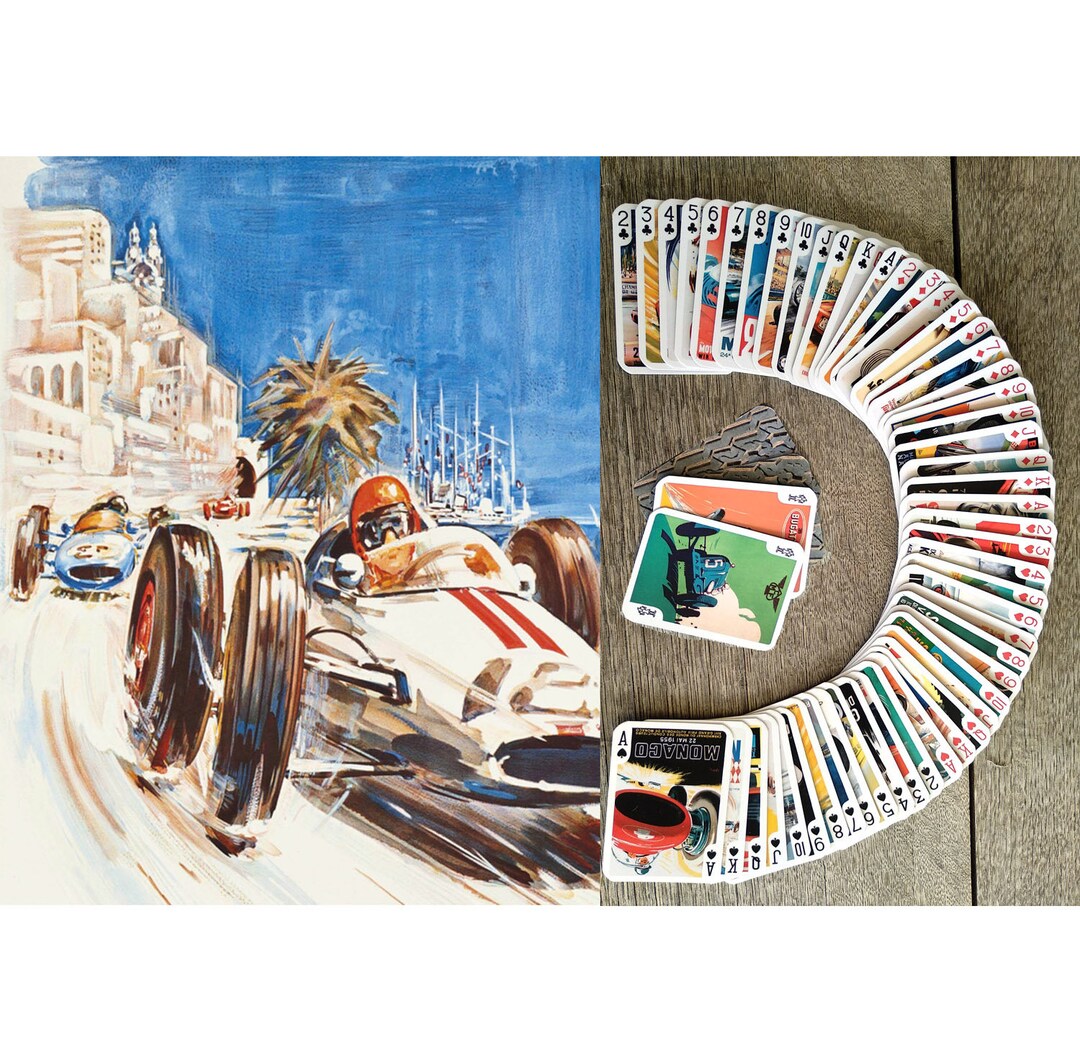 RETRO RACING CARS Playing Cards poker Deck 54 Cards All Different ...