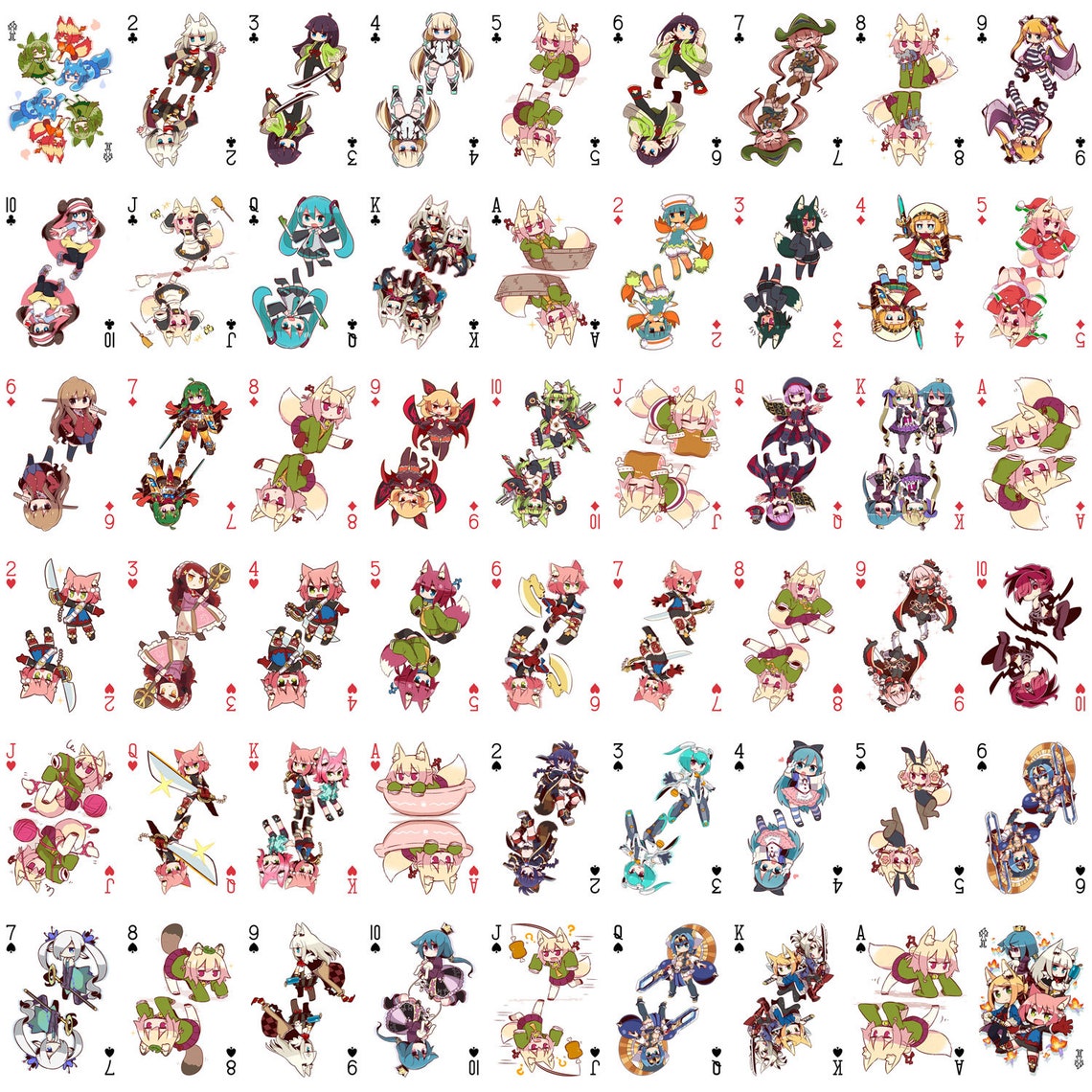 KAWAII ANIME Playing Cards poker Deck 54 Cards All Different - Etsy