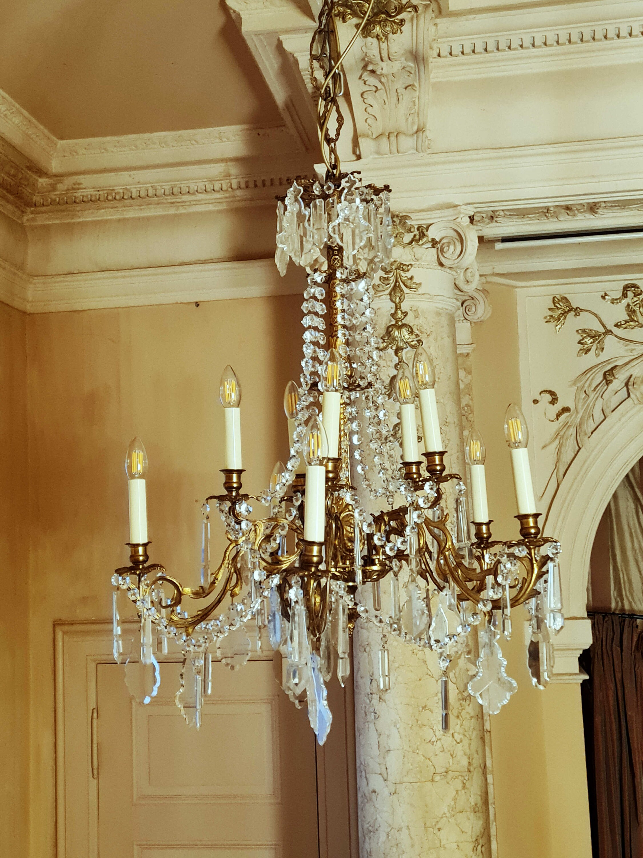 Antique Chandelier, Rod Shape, Bronze, Crystal, Restored, Very Valuable ...
