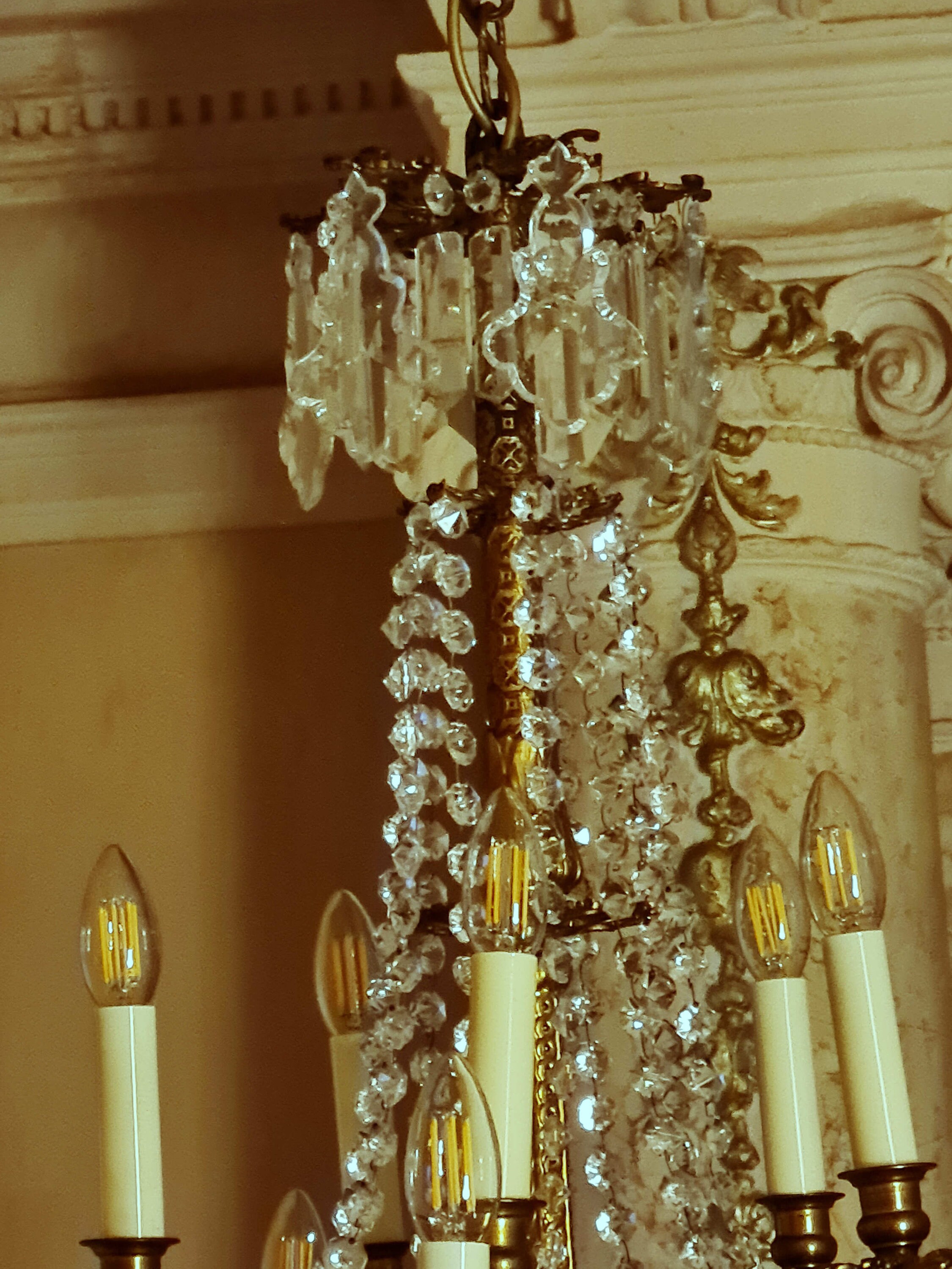 Antique Chandelier, Rod Shape, Bronze, Crystal, Restored, Very Valuable ...