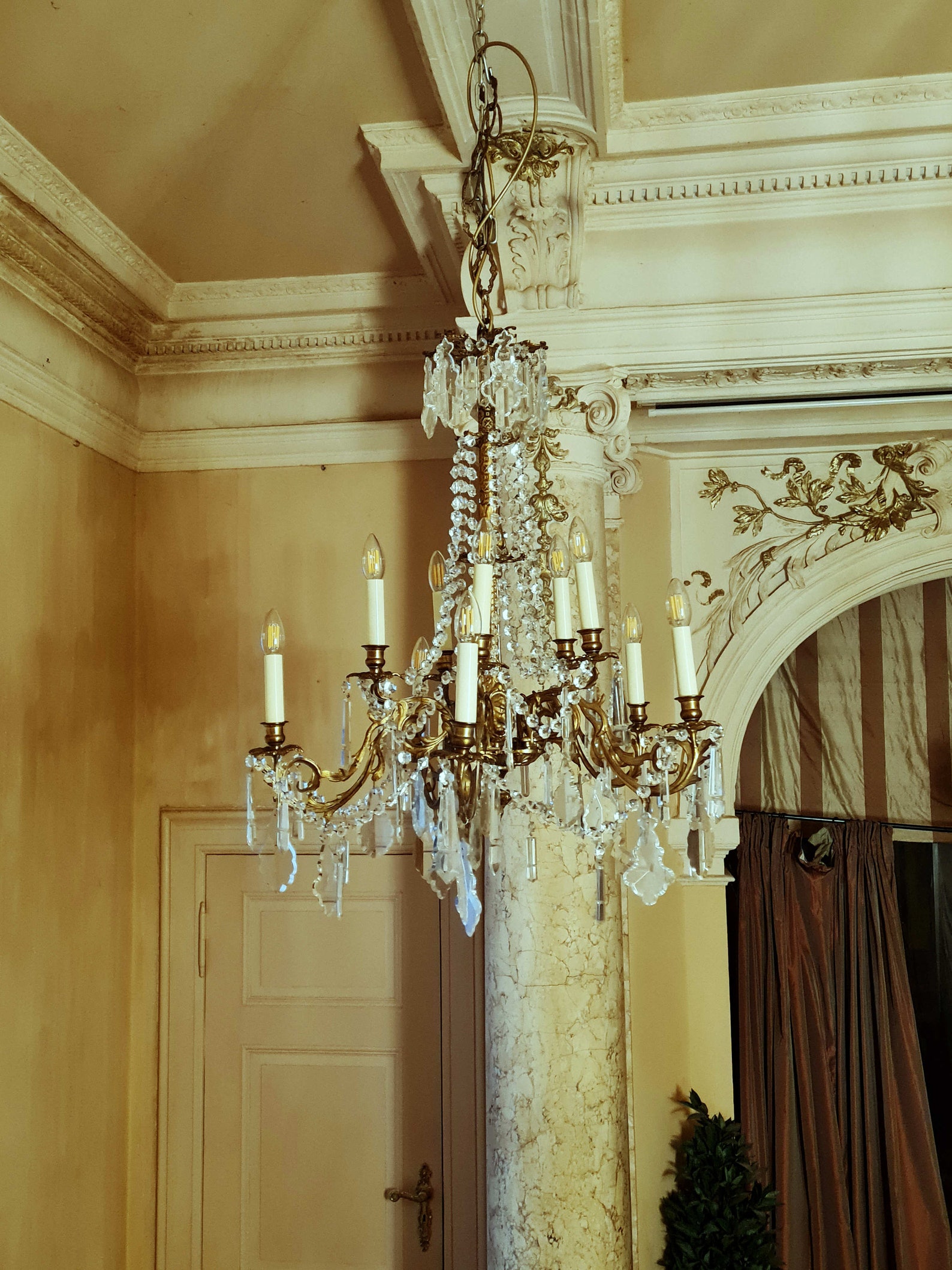Antique Chandelier, Rod Shape, Bronze, Crystal, Restored, Very Valuable ...