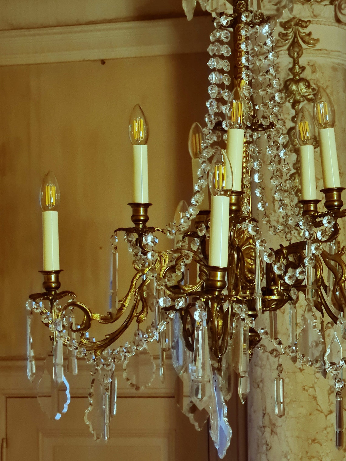 Antique Chandelier, Rod Shape, Bronze, Crystal, Restored, Very Valuable ...