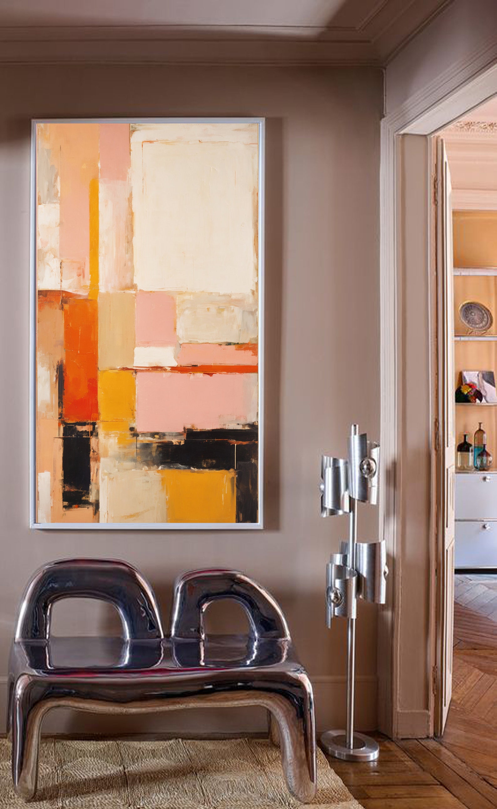 Coral Textured Geometric Wall Art for Hallway Long Narrow Wall Art pink ...