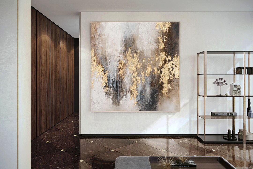 Gold Abstract Painting-white and Gold Abstract Painting-gold Leaf Art ...