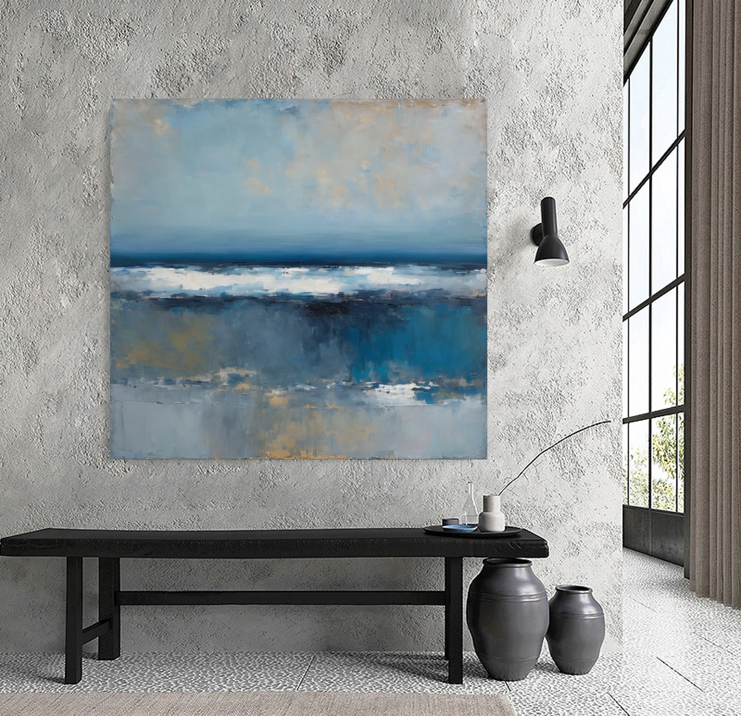 Large Blue Sea Abstract Art-blue Ocean Abstract Painting-coastal Canvas Artwork-textured ...