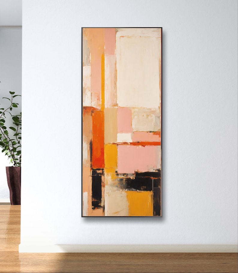 Coral Textured Geometric Wall Art for Hallway Long Narrow Wall Art pink ...