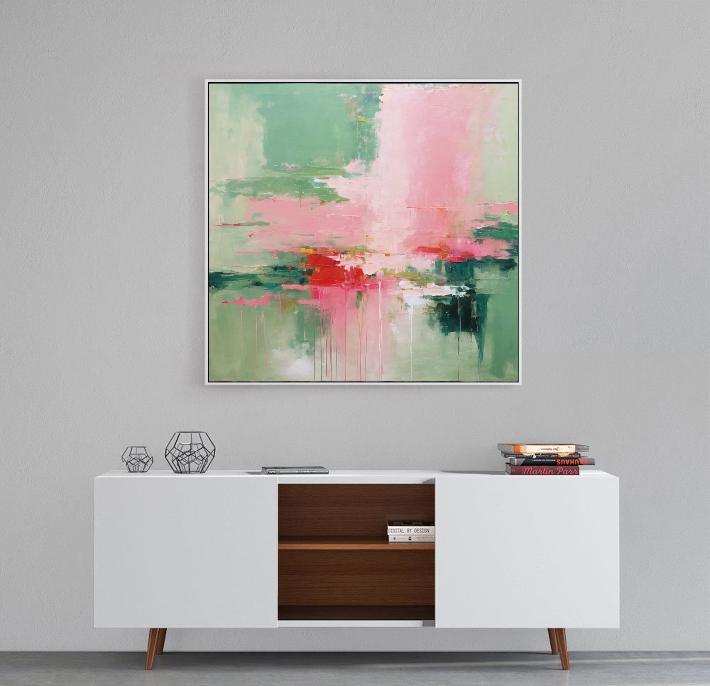 Green and Pink Abstract Art-sage Green Wall Art-expressionist Canvas ...