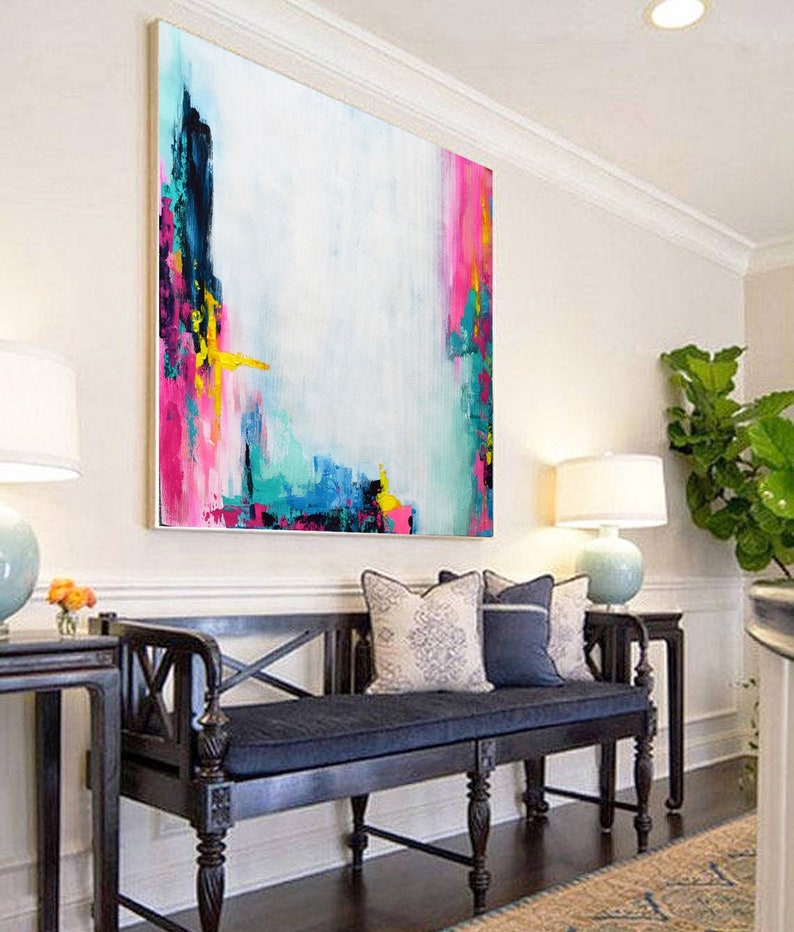 Blue and Pink Abstract Painting-colorful Wall Art-pink Abstract Art ...