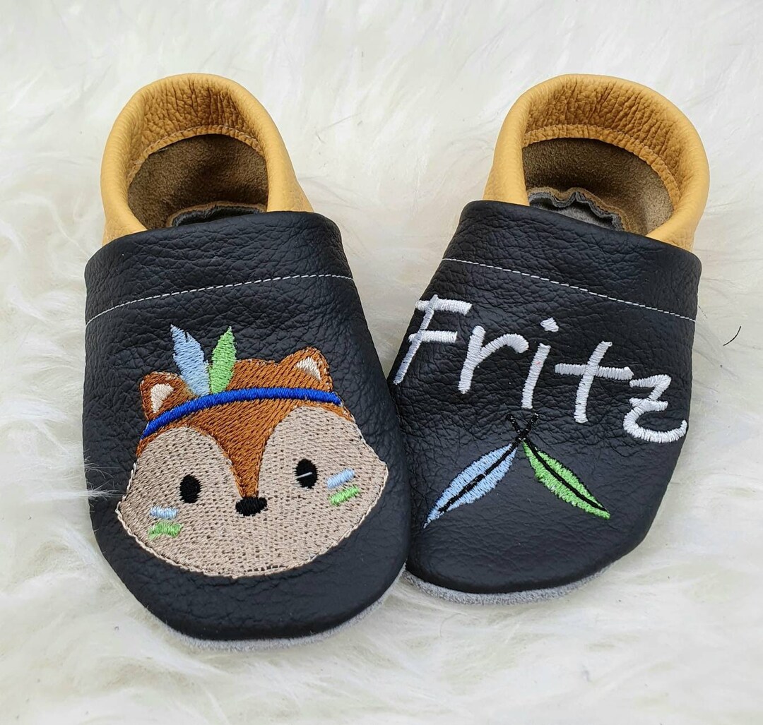 Crawling Shoes With Names Leather Punches With Name and Fox - Etsy