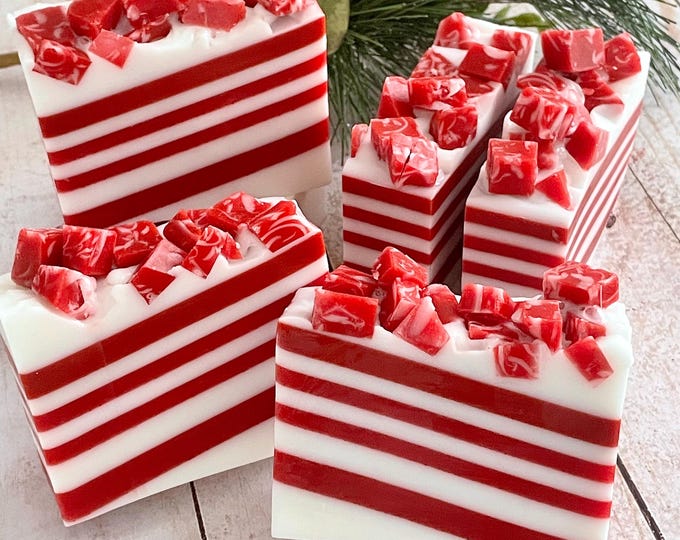 Candy Cane Handcrafted Soap, Handmade Glycerin Soap, Christmas ...