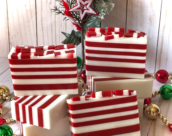 Candy Cane Handcrafted Soap, Handmade Glycerin Soap, Christmas ...