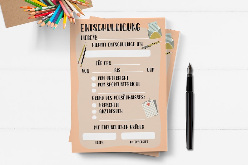 ENTSCHULDIGUNGSBLOCK für die Schule - Etsy.de
