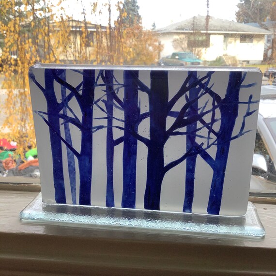 The Grove Tree Silhouette Fused Glass Art - Etsy