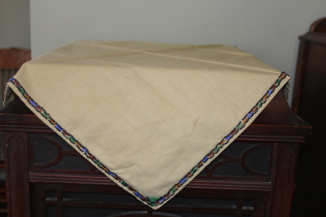 Vintage Hand Beaded Edge Square Table Scarf and End Table Set - Etsy