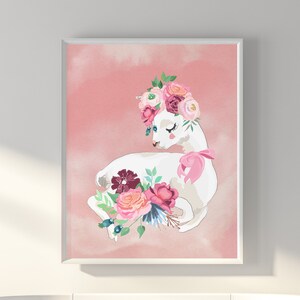 Llama Decor, Llama Nursery Print, Baby Girl Nursery, Llama Floral Wall ...