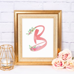 Floral Initial Wall Decor Letter B Watercolor Print Nursery - Etsy