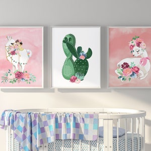 Llama Decor, Llama Prints Set of 3, Llama and Cactus Wall Art ...