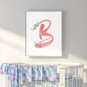 Floral Initial Wall Decor Letter B Watercolor Print Nursery - Etsy