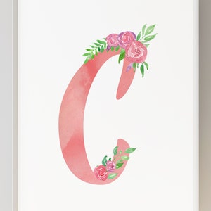 Floral Letter Wall Decor, Printable Letter C, Art Print, Watercolor ...
