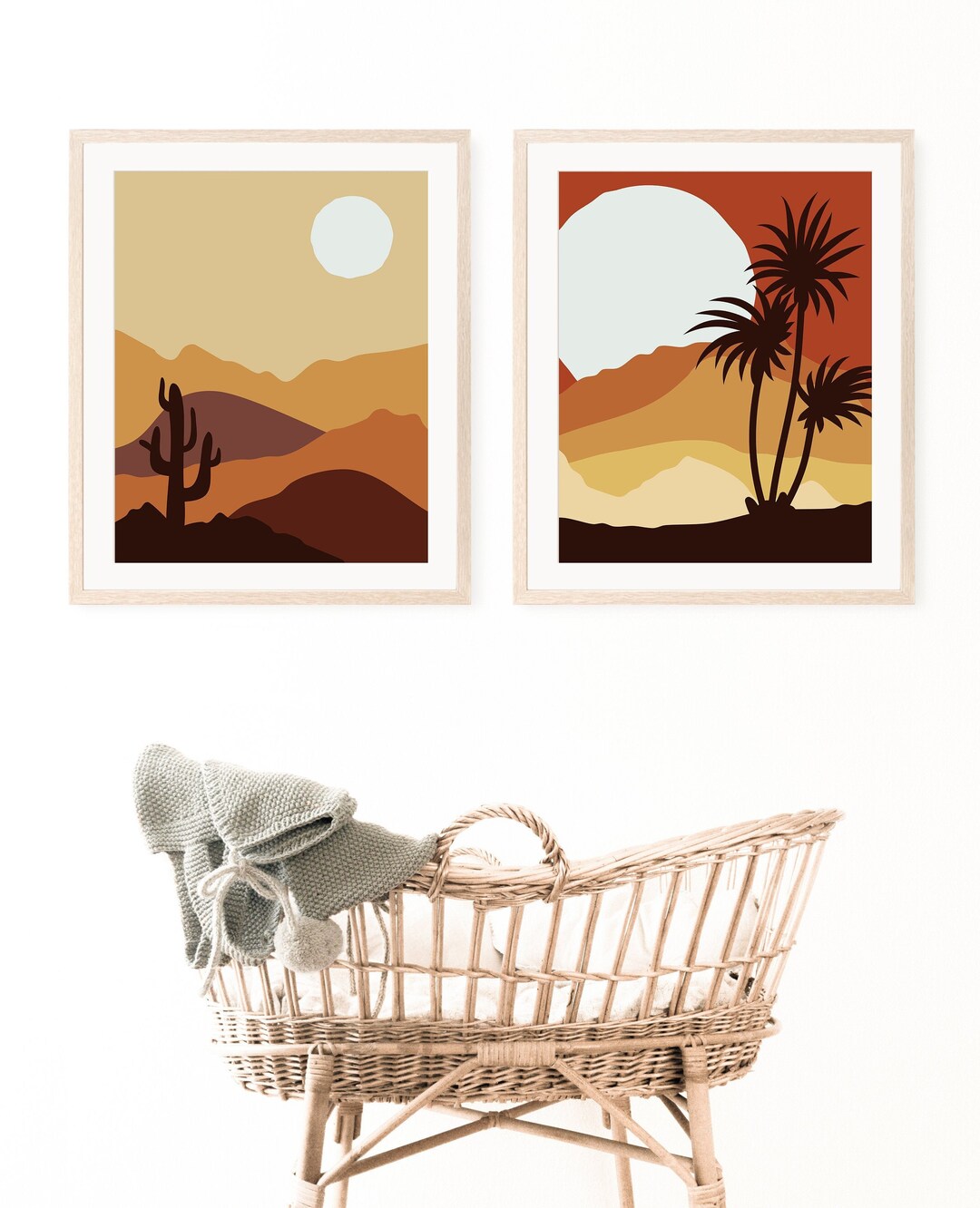 Desert Landscape Boho Nursery Decor, Minimalist Wall Art, Cactus ...